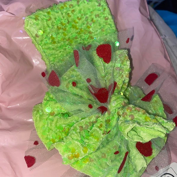 Christmas Head Wrap, Shredded Head Wrap, Green Sequin Baby Bow, Velvet ...