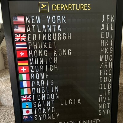Airport Flight Board With Flags, Printed Version Frame Not Included - Etsy