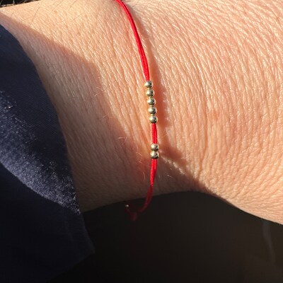 Good Luck Dainty Red Cord Bracelet, Positive Energy, 14k Gold Beads Red ...