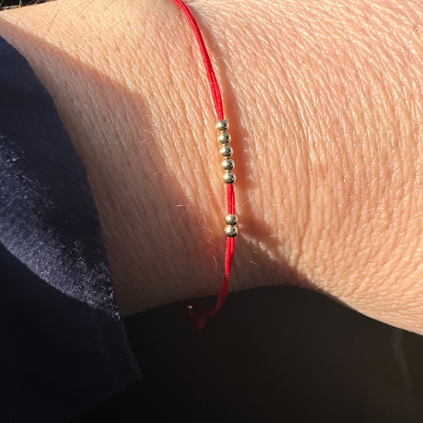 Good Luck Dainty Red Cord Bracelet, Positive Energy, 14k Gold Beads Red ...