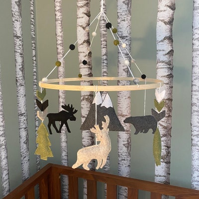 Woodland Theme Pine-trees Flowers and Mountains Baby Crib - Etsy