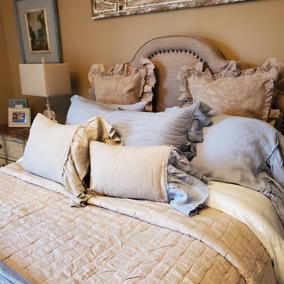 Ruffled Pillowcase Ruffled Pillow Shams Linen Bedding Shabby Chic ...