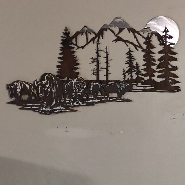 By the Light of the Copper Moon Small Recycled Steel Rustic Mountain ...