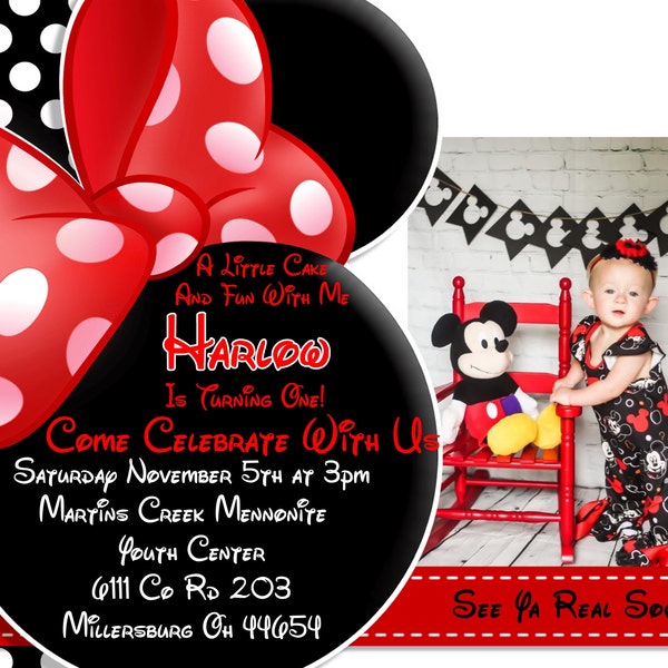 EDITABLE Minnie Mouse Photo Invitation Red Minnie Mouse Birthday Party ...