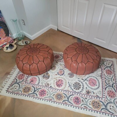 Set of 2 Leather Pouf Cover for Chair Personalized Pouf - Etsy