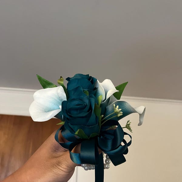 Corsage Boutonniere-real Touch Artificial Picasso Teal Wedding Groom ...