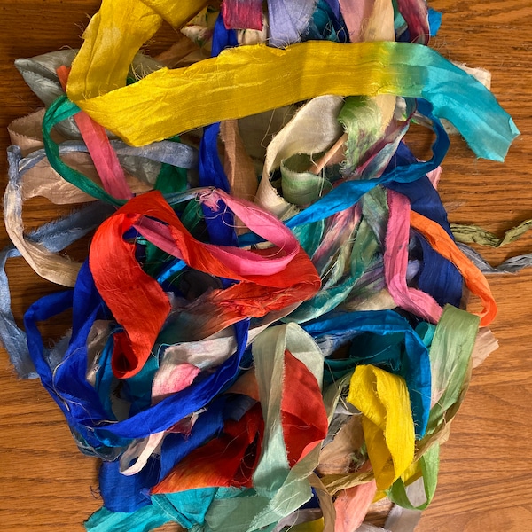 30 Yards/30,20 Strips Multi Recycled Sari Silk Ribbon Yarn Scrap ...