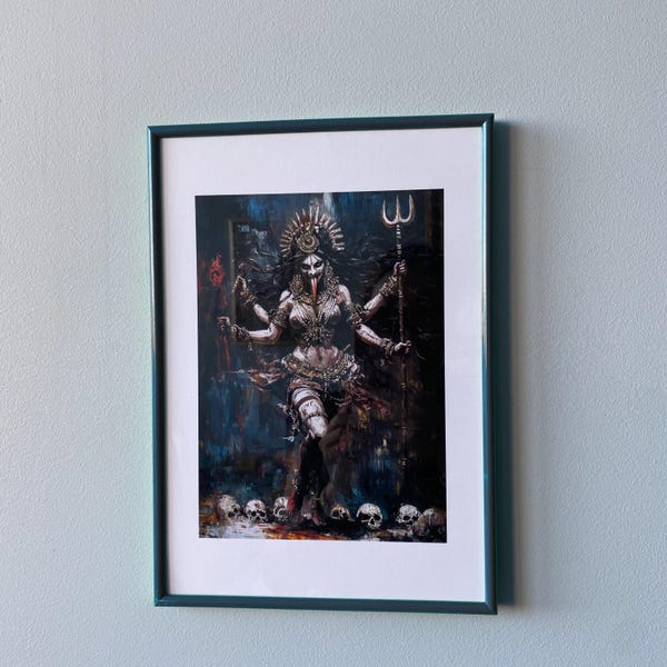 Kali Indian Goddess - Fine Art Print, Kalika Blue Skin Skull Oil ...