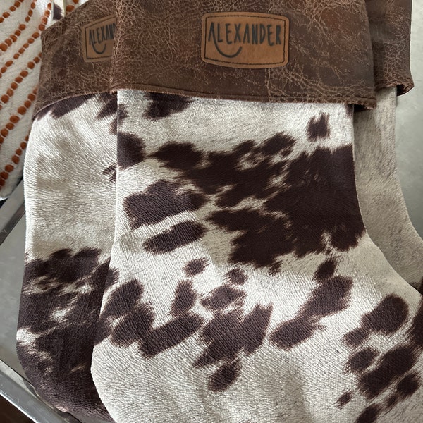 Cow Print Christmas Stockings, Cowhide, Burnt Orange, Tri Color - Etsy
