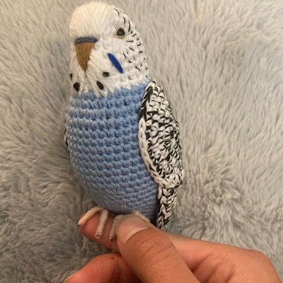 Blue White Budgie Stuffed Animal Realistic Parakeet Plush Crochet ...