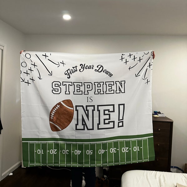 Football Birthday Backdrop Boy, First Year Down Personalized Printed ...