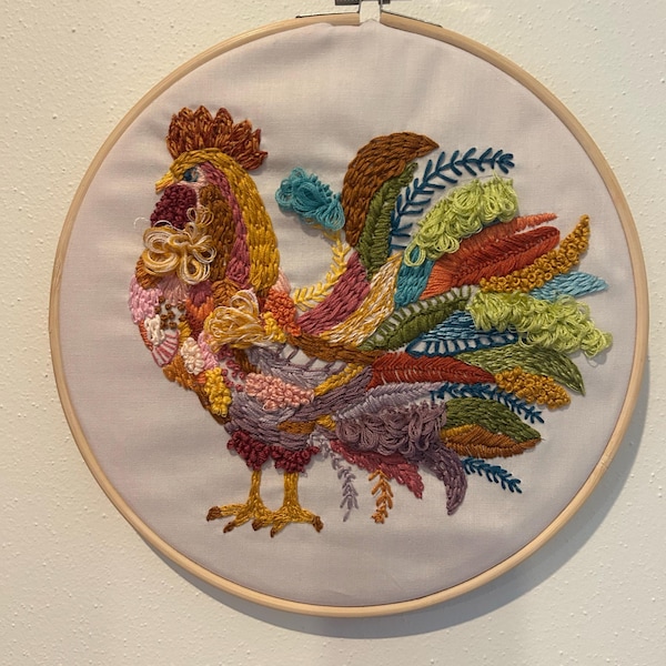 Colorful Rooster Hand Embroidery Pattern - PDF Instant Download for ...