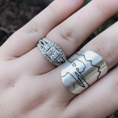 Loving Montana Hand Etched Ring Antique Brass or Matte Silver - Etsy