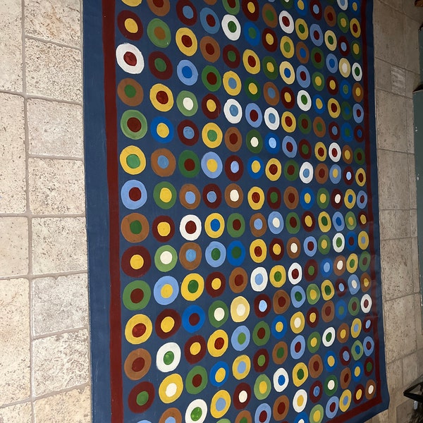 FLOORCLOTH COUNTRY RUNNER Hand Painted Rug 4x6 Honey Gold and Gray-blue ...