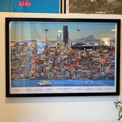 Seattle Cityscape Photomontage Poster All the Iconic Places in Seattle ...