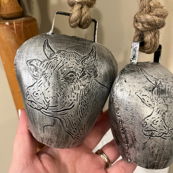 5 Large Rustic Hanging Cow Bells Decor, Rounded Top Antique Style ...