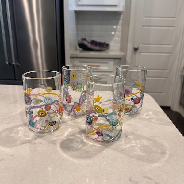 Set of 4 Party Glasses, Happy Glass, Fun Barware, Handmade, Great for ...
