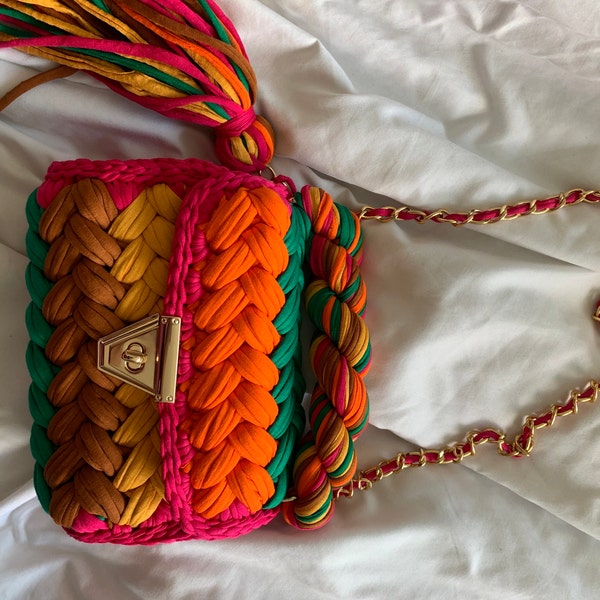 Crochet Bag, Capri Bag Colourful Luxury Handmade Bag, Crossbody Bag ...