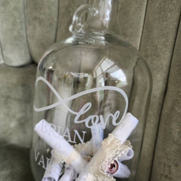 Engraved Initial With Names Glass Growler, Wedding Guest Book ...
