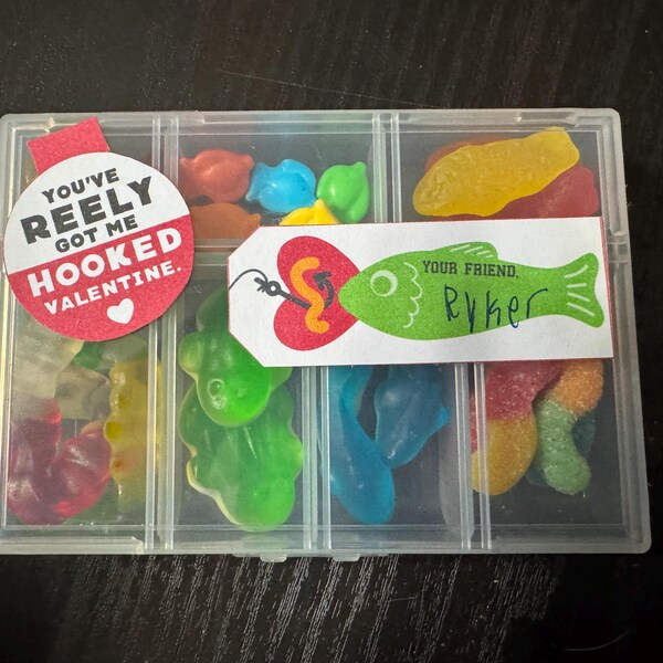 Mini Tackle Box Valentine Printable Gift Tags Fish and Bait Bobber Tags ...