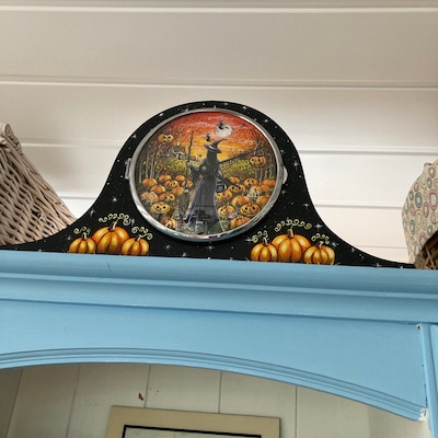 OOAK Hand Painted Wooden Mantle Desk Clock Halloween, Witch, Fall ...