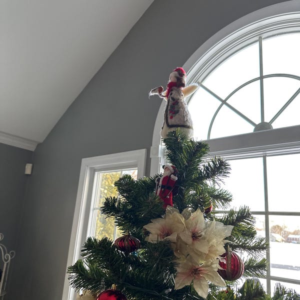 Needle Felt Holly Angel Tree Topper With a Robin, Waldorf Inspired ...