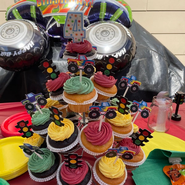 Traffic Light Cupcake Toppers Racing Birthday Glitter Cardstock Cupcake Toppers - Etsy