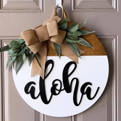 Front Door Decor Aloha Round Wood Sign Front Door Wreath Wood Door ...