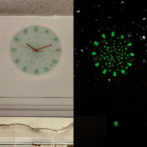 White Fused Glass Wall Clock: Glow in the Dark, Minimalist 10" Handmade ...