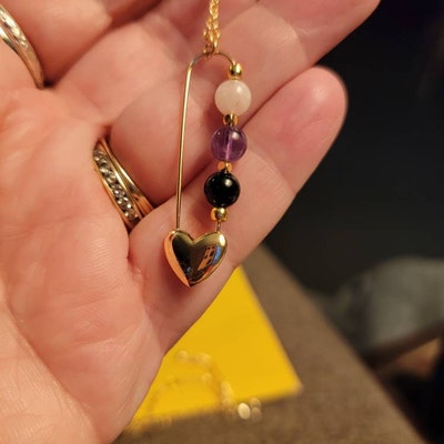Handmade Empath Protection Necklace, Dainty Heart Safety Pins With ...