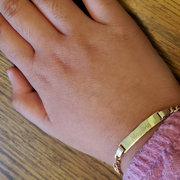 Solid Gold Baby ID Bracelet • Custom 14k Gold Any Name Engrave Gold ...