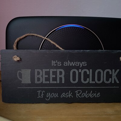 Personalised Beer O'clock Sign, Slate Hanging Sign, Bar Decor, Lasered ...