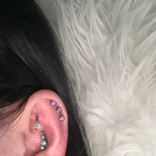 Titanium Tragus Earring Hoop, Opal Cartilage Piercing, Rook Piercing ...