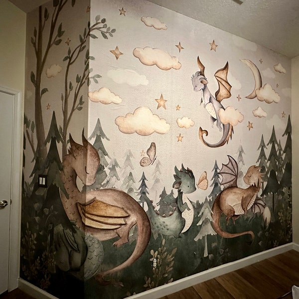 Dragon Kids Wallpaper – Mural With Dragons and Clouds | Custom Size ...