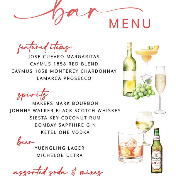 Bar Menu Template, Modern Editable Drink Menu, Printable Bar Menu, 3000 ...