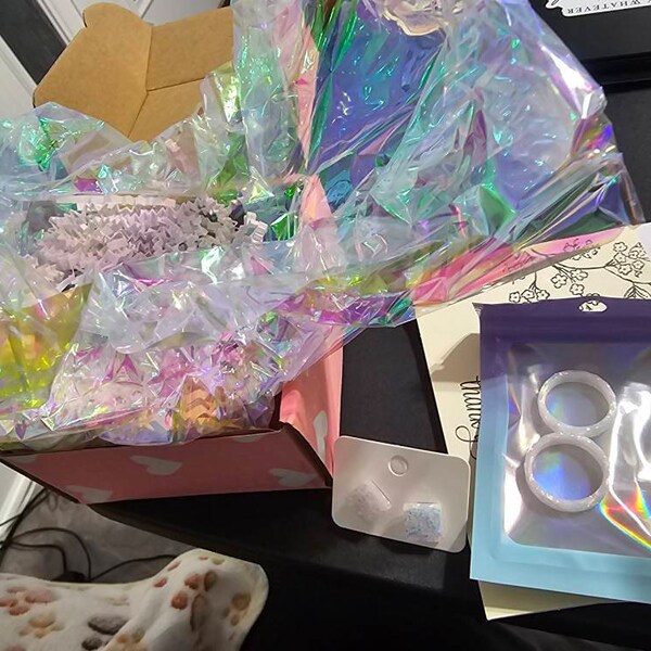 White Iridescent Resin Ring. White Rainbow Iridescent Resin Ring ...