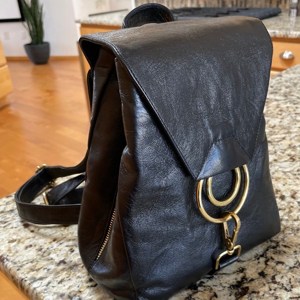 Black Backpack Woman Backpack Small Backpack Leather Backpack Handmade ...