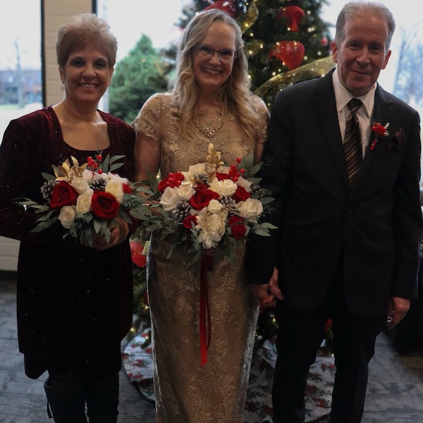 Wedding Cascade Christmas Bouquet Cascading White Winter Red Christmas ...