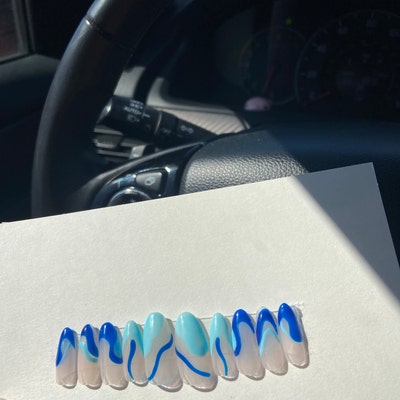 Wavy Design. Abstract Nail Design . Press on Nails. Round Nails. Custom ...