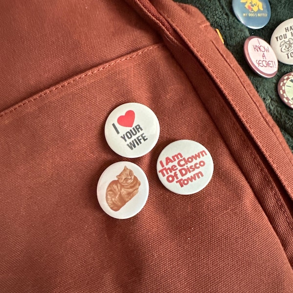Vintage Style Pinback Buttons - 60s 70s 80s Novelty Pins - You Choose ...