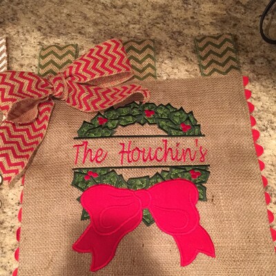 Custom Burlap Garden Flag Split Wreath Merry Christmas - Etsy