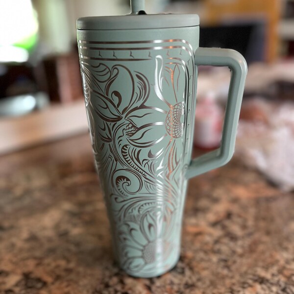 Customized Tumbler With Handle, Laser Engraved Spooky Design, Stainless ...