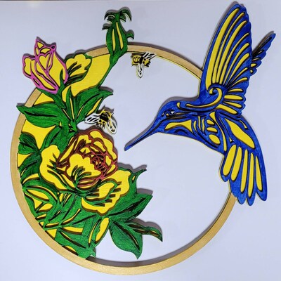 Hummingbird Flower Wall Art Decor Vector Drawing File for Laser Cutting ...