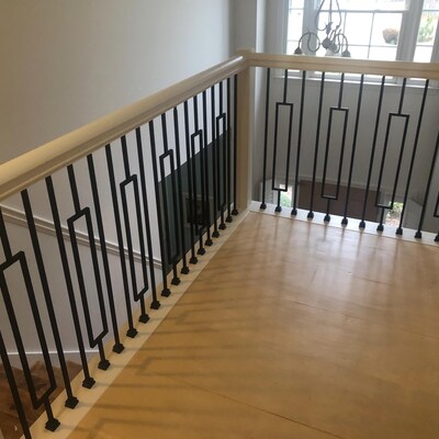 Iron Stair Balusters Modern Ring Metal Spindles for Stairs Satin Black ...