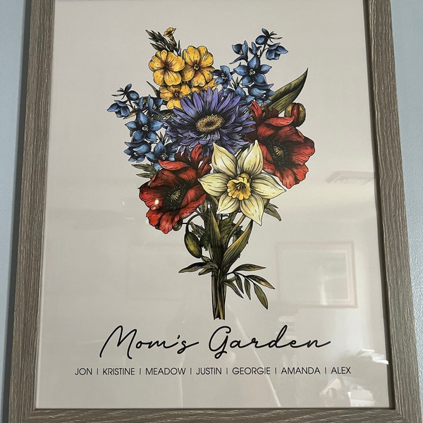 Birth Flower Family Bouquet, Birth Month Flower Art Custom, Hand Drawn ...