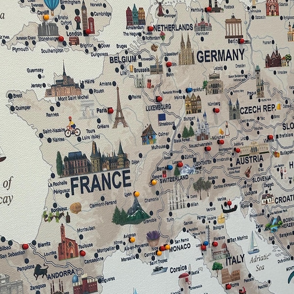 Large Detailed World Map Framed Canvas. A Personalized Travel Map ...