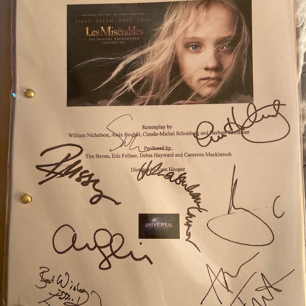 Les Miserables Musical Film Movie Script Screenplay With Signatures ...