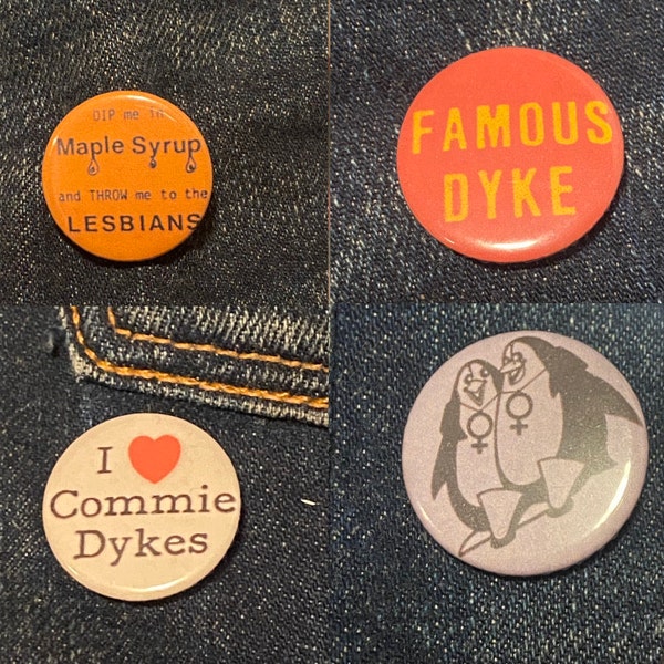 4 Lesbian Button Badges Lgbt Pride Gay Pins Vintage Remake Sapphic Dyke Communist Etsy