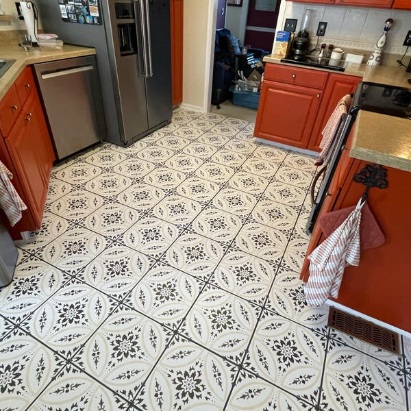Ocean & off White Checker Vinyl Tile Sticker Floor Decals Removable and ...