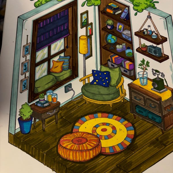 Sanctuary Coloring Page, Digital Print, Cozy Interior, Magical, House ...